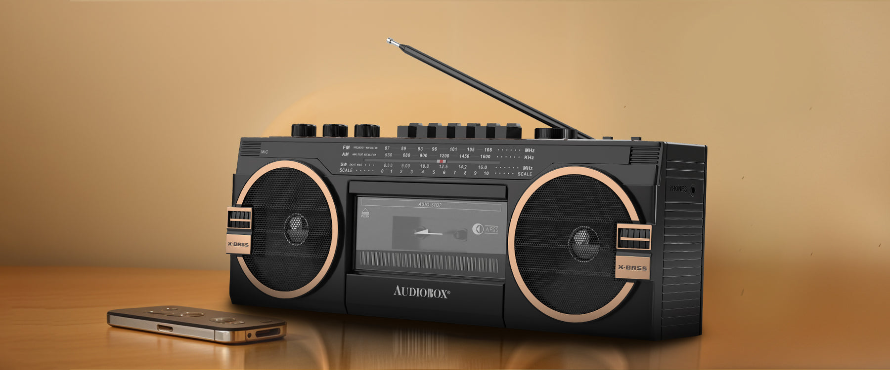 AudioBox RXC-25BT Retrobox 2 Way Speaker System Boombox w/Bluetooth Co